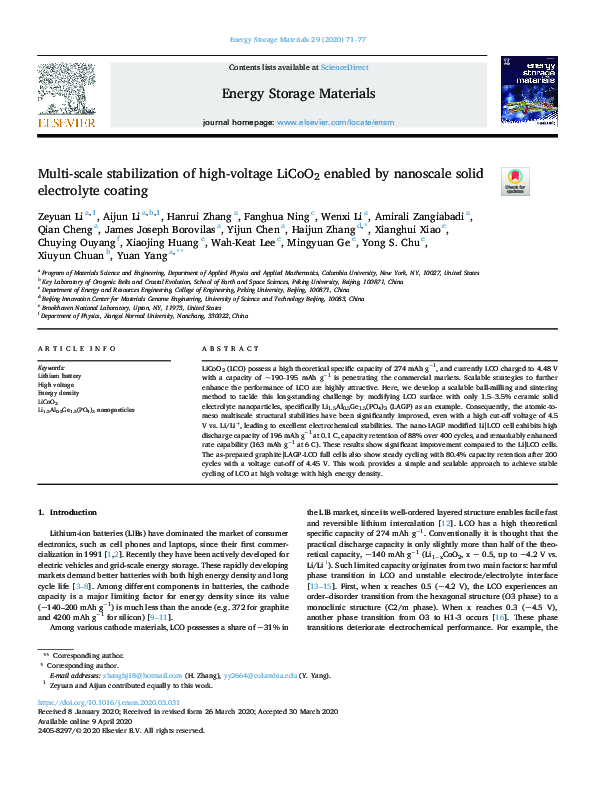 (PDF) Multi-scale stabilization of high-voltage LiCoO2 enabled by ...