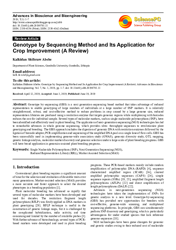 (PDF) Genotype by Sequencing Method and Its Application for Crop ...