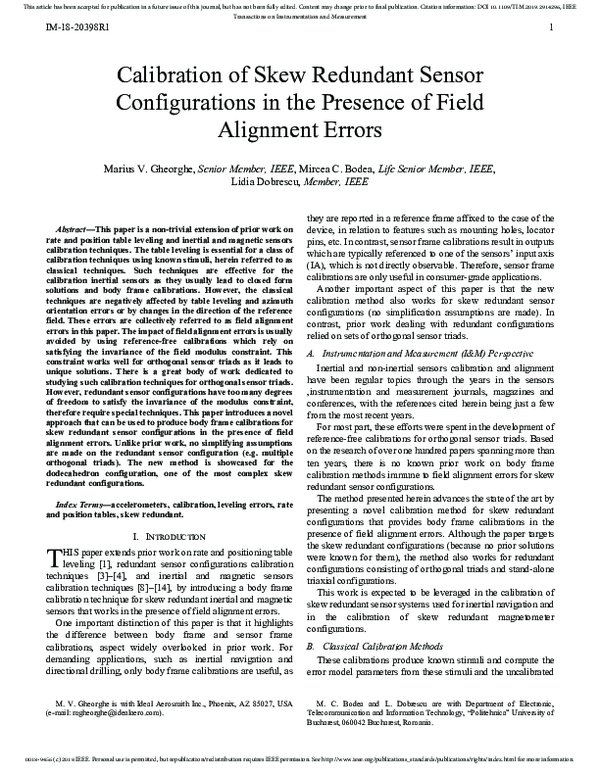 (PDF) Calibration of Skew Redundant Sensor Configurations in the ...