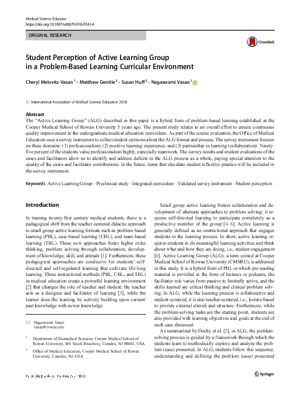 (PDF) Student Perception of Active Learning Group in a Problem-Based ...