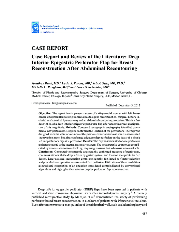 (PDF) CASE REPORT Case Report and Review of the Literature: Deep Inferior Epigastric Perforator ...
