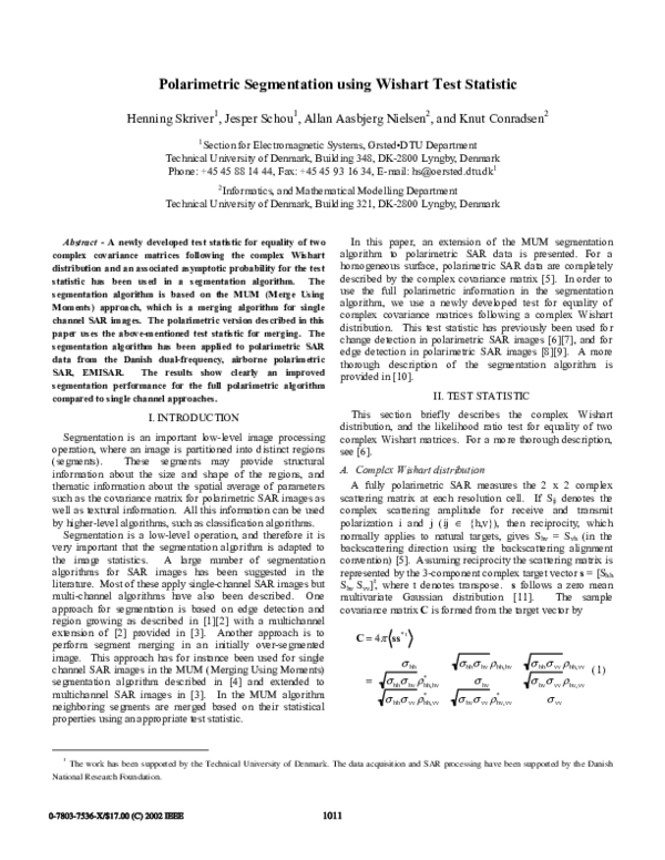Pdf Polarimetric Segmentation Using Wishart Test Statistic