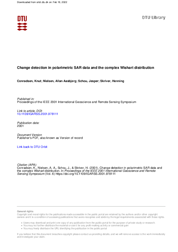 (PDF) Change detection in polarimetric SAR data and the complex Wishart distribution