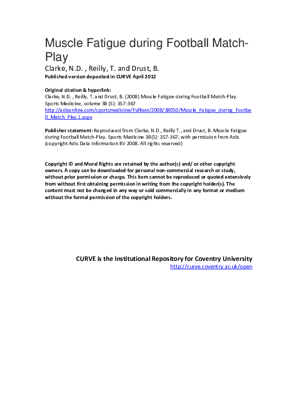 (PDF) Muscle Fatigue during Football Match-Play