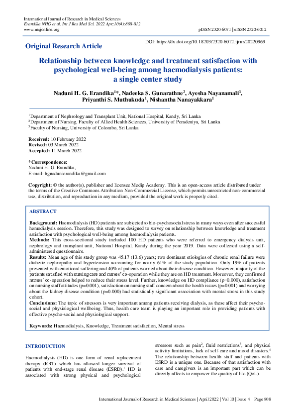 (PDF) Relationship between knowledge and treatment satisfaction with psychological well-being ...