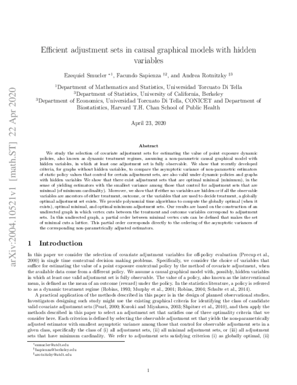 Pdf Efficient Adjustment Sets In Causal Graphical Models With Hidden