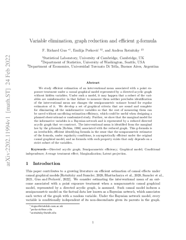 (PDF) Variable elimination, graph reduction and efficient g-formula