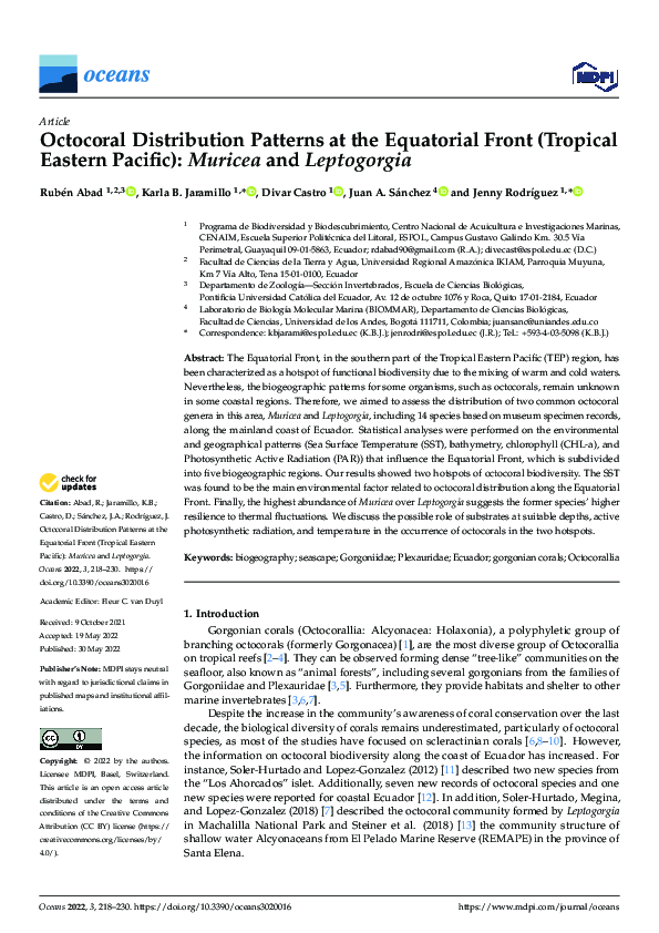 (PDF) Octocoral Distribution Patterns at the Equatorial Front (Tropical ...
