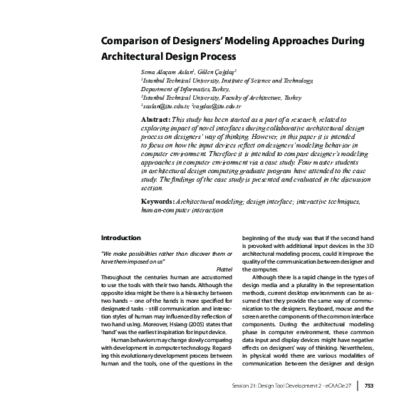 (PDF) Comparison of Designers’ Modeling Approaches During Architectural ...