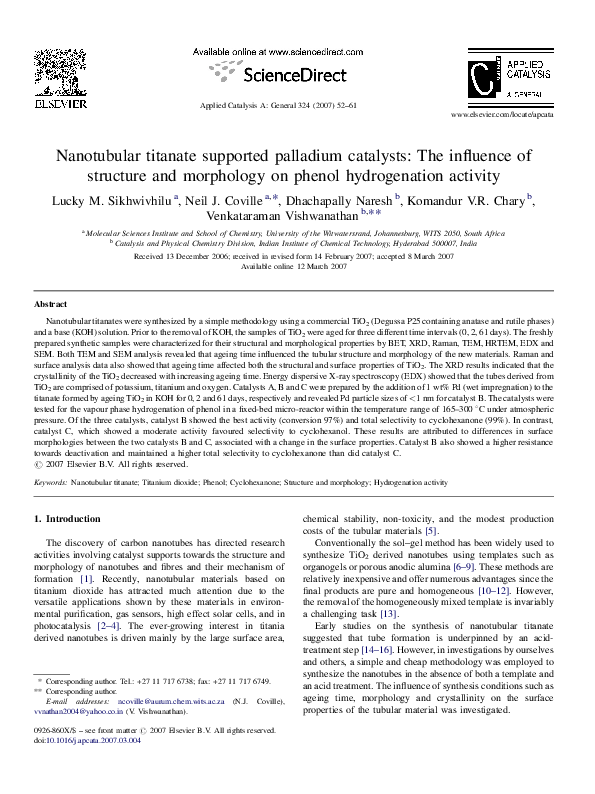 (PDF) Nanotubular titanate supported palladium catalysts: The influence ...