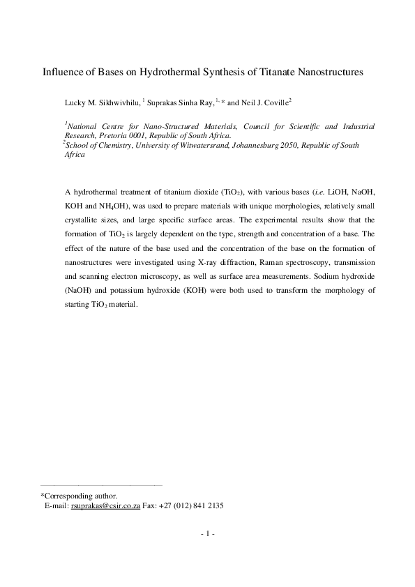 (PDF) Influence of bases on hydrothermal synthesis of titanate ...