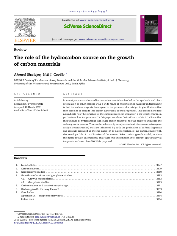 (PDF) The role of the hydrocarbon source on the growth of carbon materials