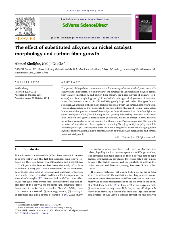 (PDF) The effect of substituted alkynes on nickel catalyst morphology ...