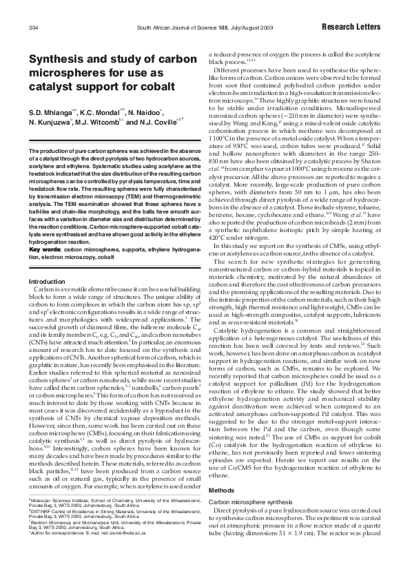 (PDF) Synthesis and study of carbon microspheres for use as catalyst ...