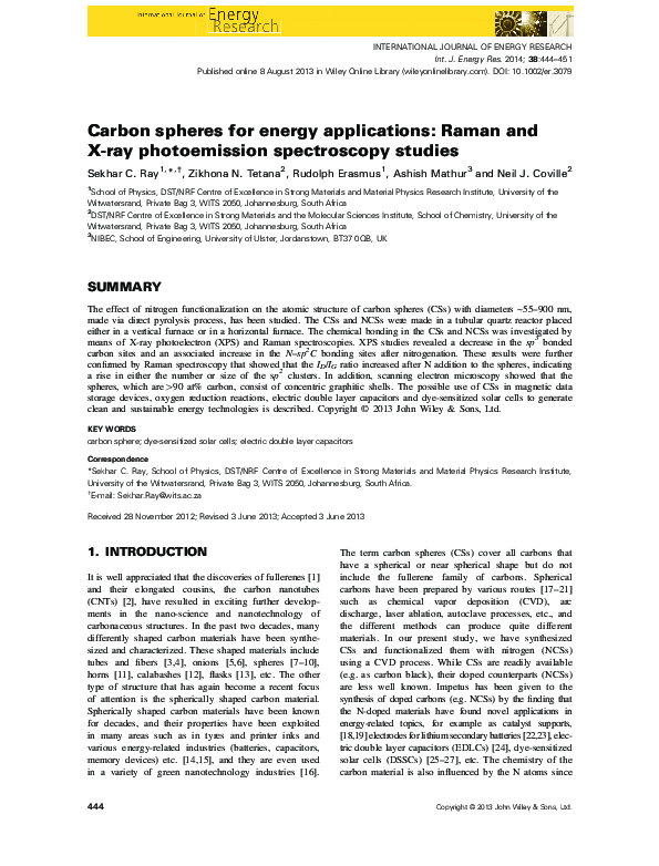 (PDF) Carbon spheres for energy applications: Raman and X-ray ...