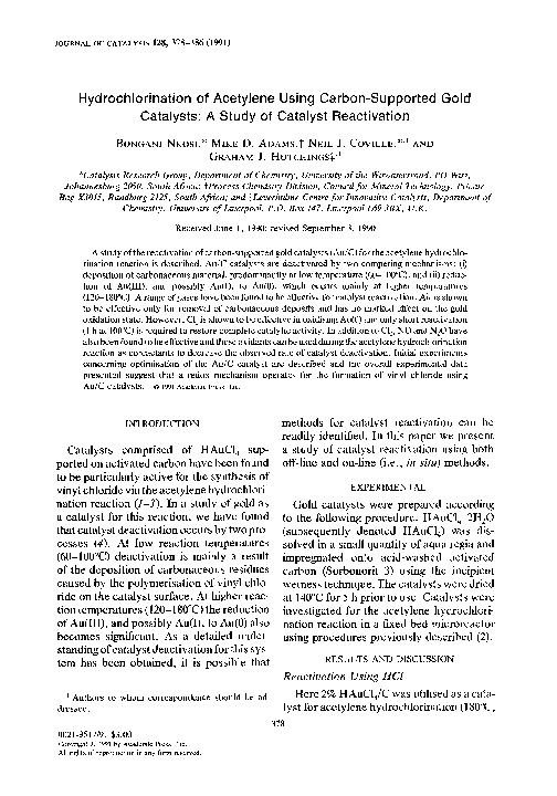 (PDF) Hydrochlorination of acetylene using carbon-supported gold ...