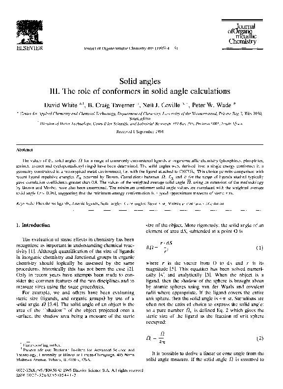 (PDF) Solid angles III. The role of conformers in solid angle calculations