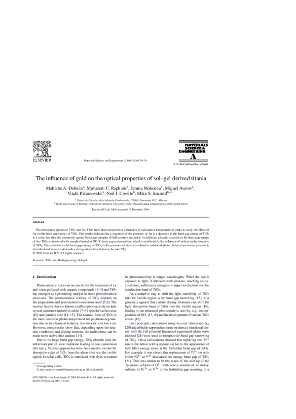 (PDF) The influence of gold on the optical properties of sol–gel ...
