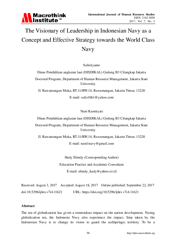 (PDF) The Visionary of Leadership in Indonesian Navy as a Concept and ...