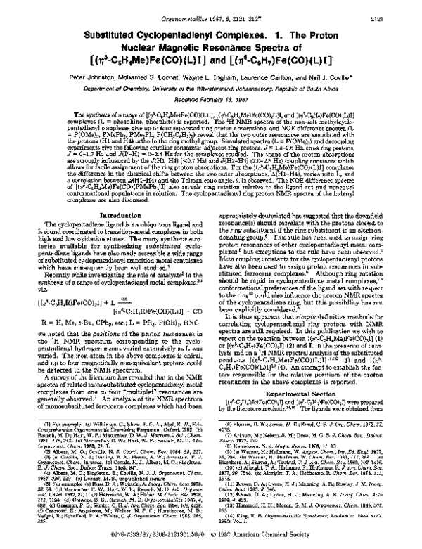 (PDF) Substituted cyclopentadienyl complexes. I. The proton NMR spectra ...