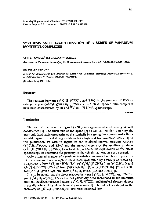 (PDF) Synthesis and characterisation of a series of vanadium isonitrile ...