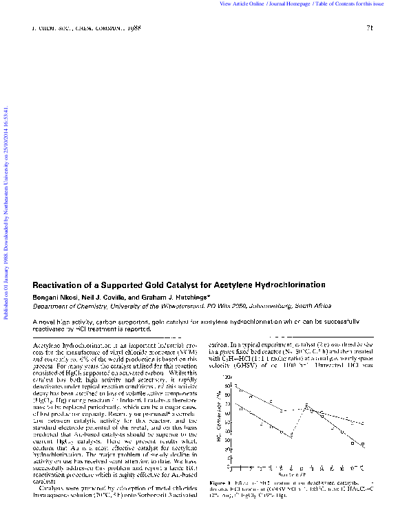 (PDF) Reactivation of a supported gold catalyst for acetylene ...