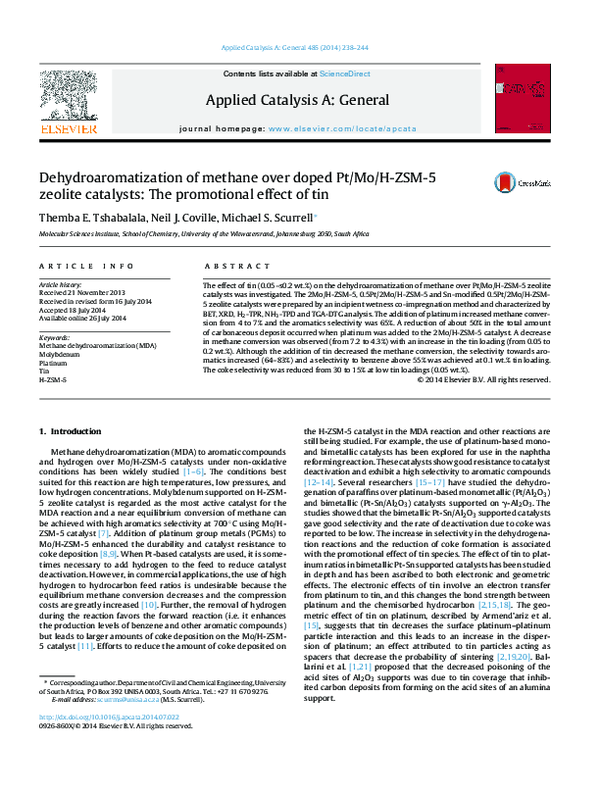 (PDF) Dehydroaromatization of methane over doped Pt/Mo/H-ZSM-5 zeolite ...