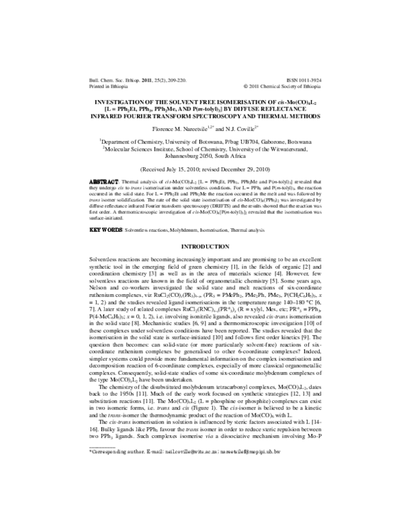 (PDF) Investigation of the solvent free isomerisation of cis -Mo(CO) 4 ...
