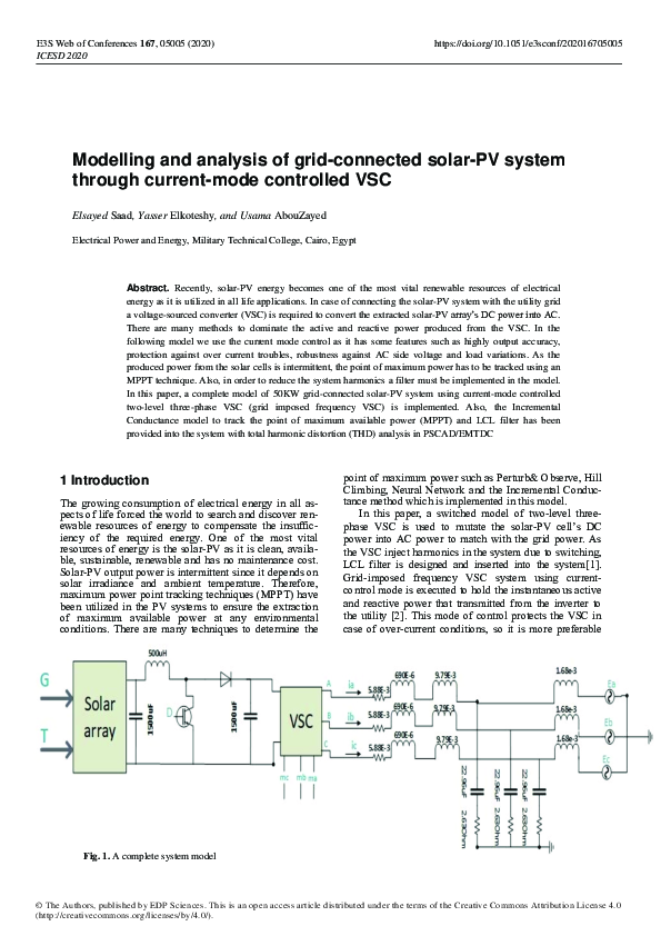 (PDF) Modelling and analysis of grid-connected solar-PV system through current-mode controlled VSC
