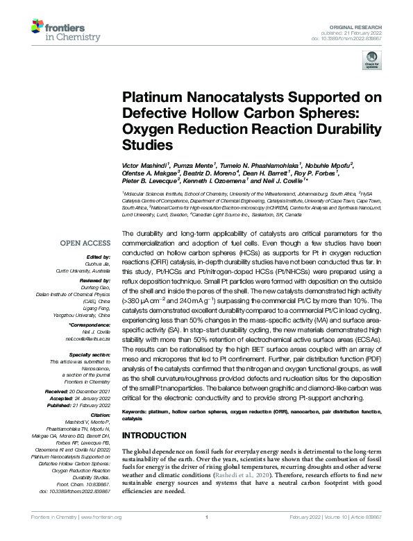 (PDF) Platinum Nanocatalysts Supported on Defective Hollow Carbon ...