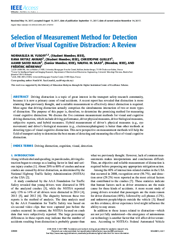 Pdf Selection Of Measurement Method For Detection Of Driver Visual