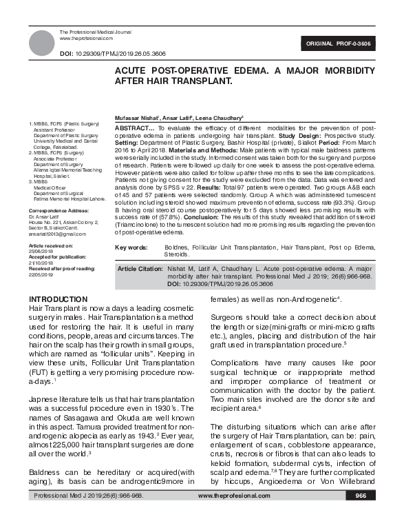 (PDF) Acute post-operative edema. A major morbidity after hair transplant