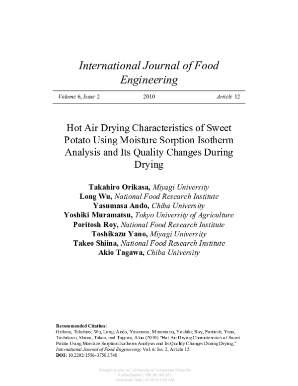 (PDF) Drying Quality Changes in Sweet Potato Analysis