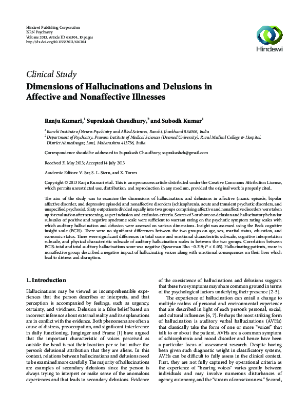(PDF) Dimensions of Hallucinations and Delusions in Affective and ...