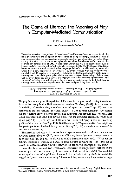 (PDF) The game of literacy: The meaning of Play in computer-mediated ...