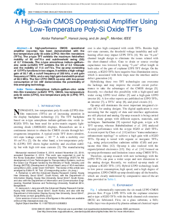 (PDF) A High-Gain CMOS Operational Amplifier Using Low-Temperature Poly ...
