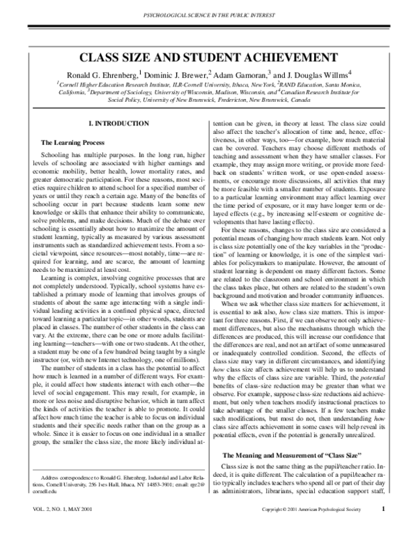 (PDF) Class Size and Student Achievement