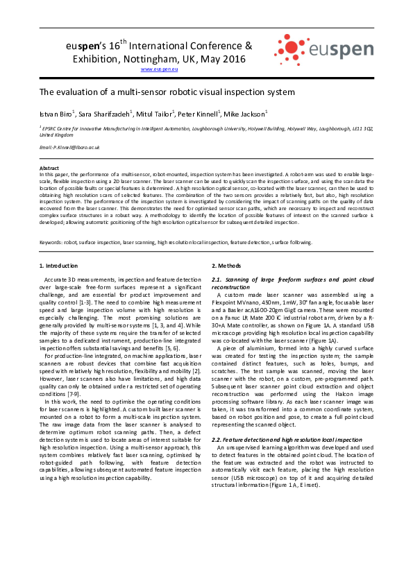 Pdf The Evaluation Of A Multi Sensor Robotic Visual Inspection System Sara Sharifzadeh