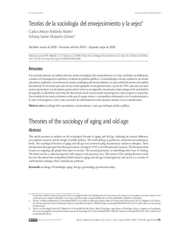 (PDF) Teorías de la sociología del envejecimiento y la vejez