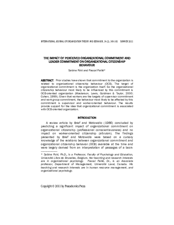 (PDF) The impact of perceived organizational commitment and leader commitment on organizational ...