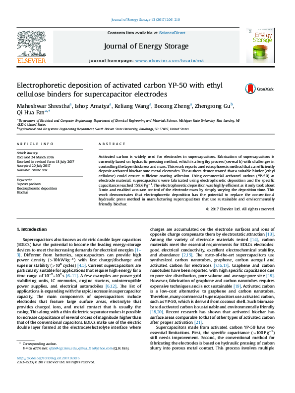 (PDF) Electrophoretic deposition of activated carbon YP-50 with ethyl ...