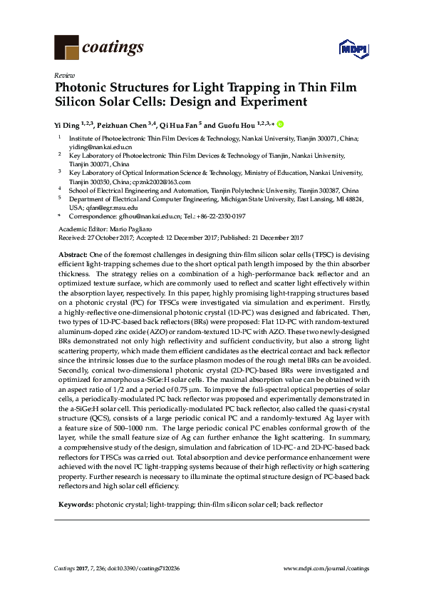 (PDF) Photonic Structures for Light Trapping in Thin Film Silicon Solar ...