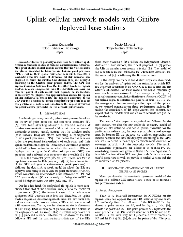 (PDF) Uplink cellular network models with Ginibre deployed base stations