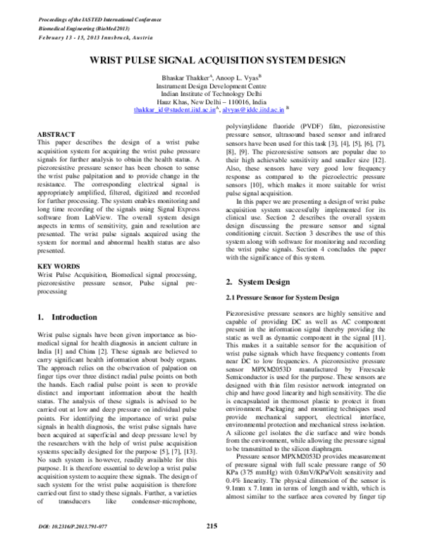 (PDF) Wrist Pulse Signal Acquisition System Design | Anoop Lal Vyas ...