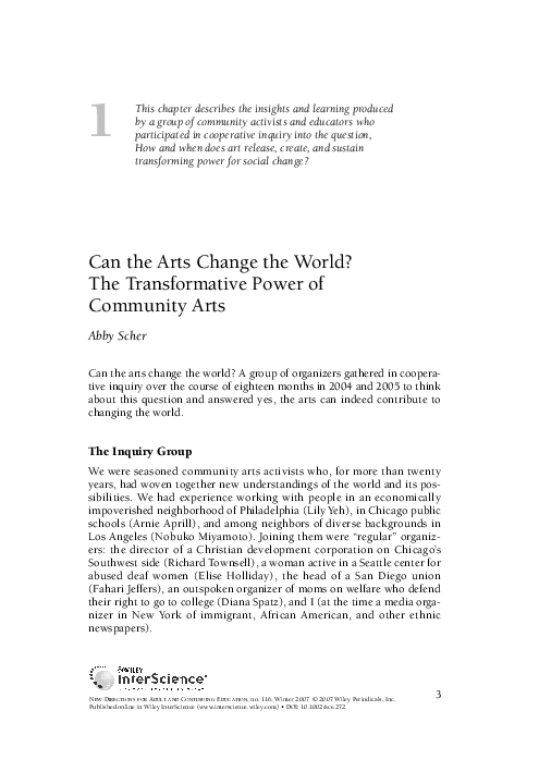 (PDF) Can the arts change the world? The transformative power of ...