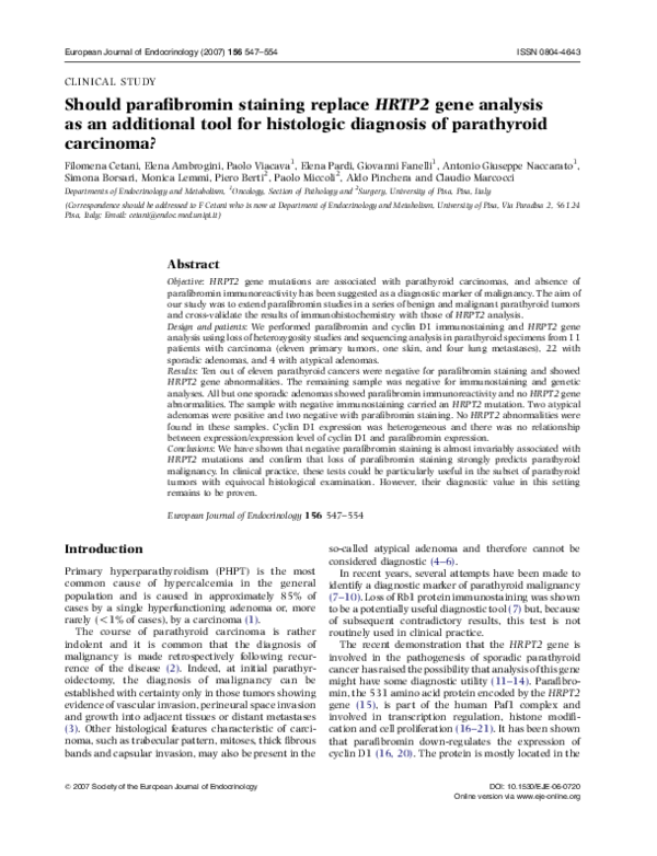 (PDF) Should parafibromin staining replace HRTP2 gene analysis as an ...