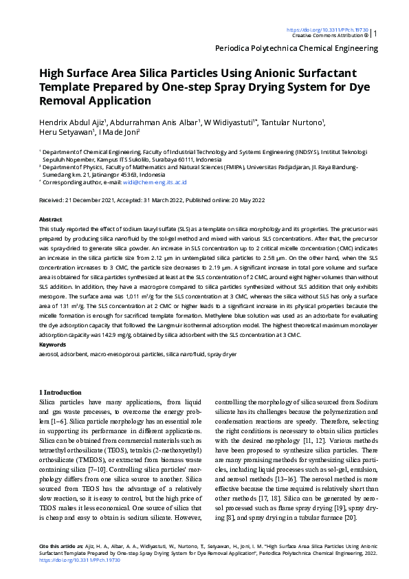 (PDF) High Surface Area Silica Particles Using Anionic Surfactant ...