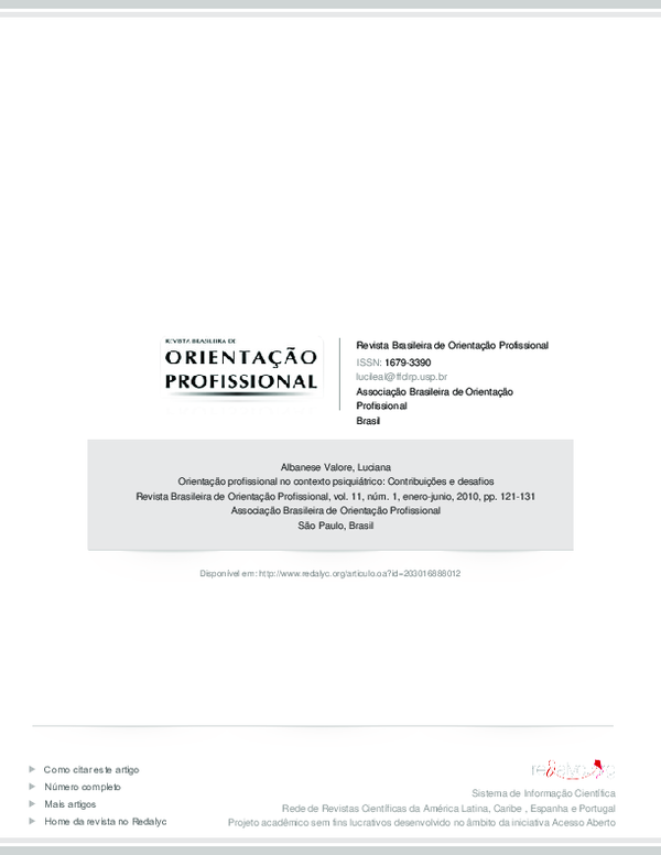 (PDF) Orientação profissional no contexto psiquiátrico: Contribuições e ...