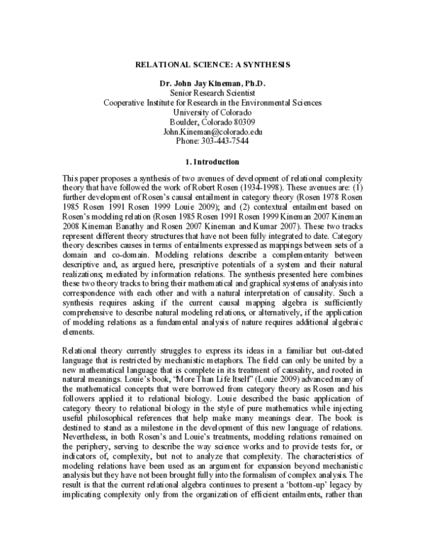 (PDF) Relational Science: A Synthesis