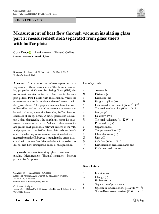 (PDF) Measurement of heat flow through vacuum insulating glass part 2 ...